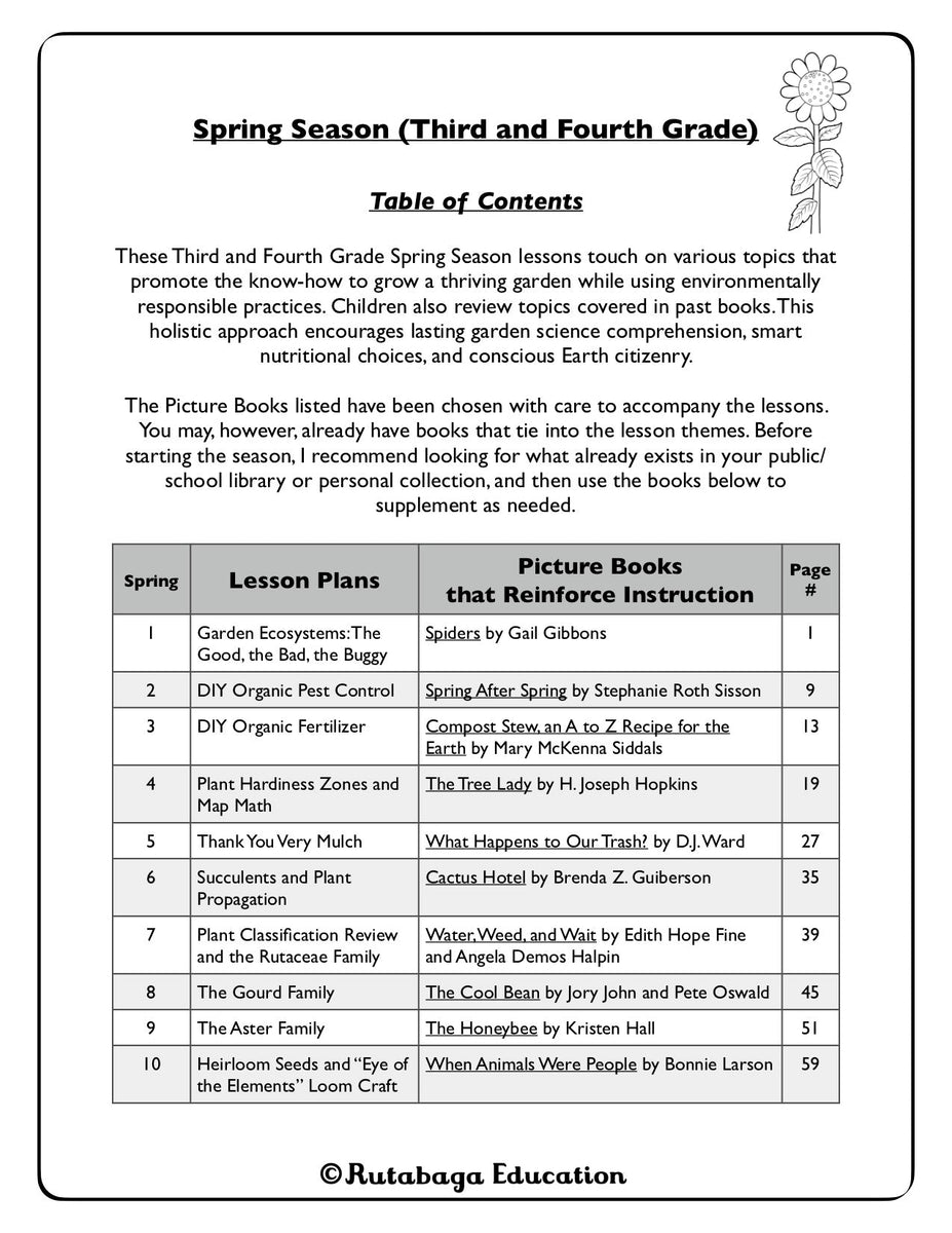 Third and Fourth Grade Spring Book | Rutabaga Education Garden ...