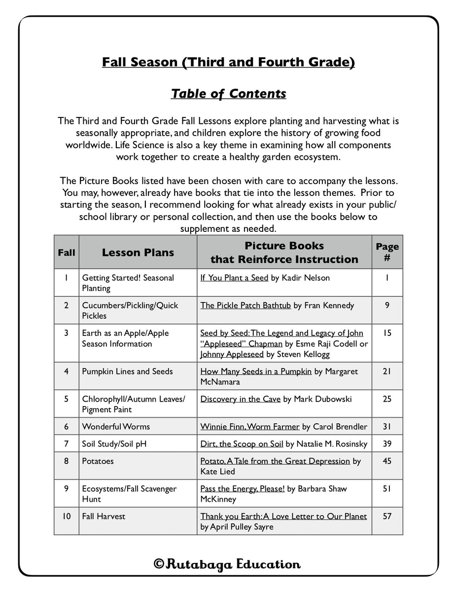 Third and Fourth Grade Fall Digital Book | Rutabaga Education Garden ...