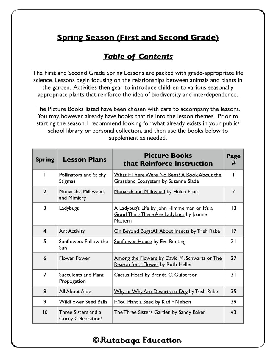 First and Second Grade Spring Book | Rutabaga Education Garden ...